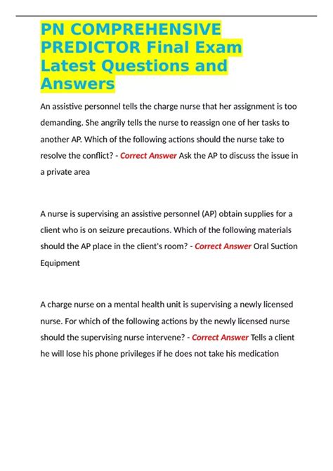 Medication Aide Test Questions And Answers Updated 2023 2024 Pn Comprehensive Predictor