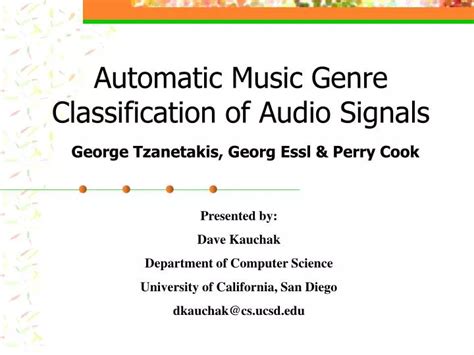 Ppt Automatic Music Genre Classification Of Audio Signals George Tzanetakis Georg Essl