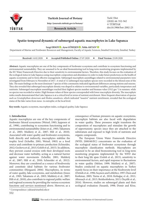Pdf Spatio Temporal Dynamic Of Submerged Aquatic Macrophytes In Lake