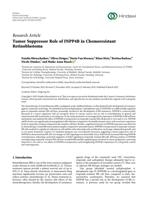PDF Tumor Suppressor Role Of INPP4B In Chemoresistant Retinoblastoma