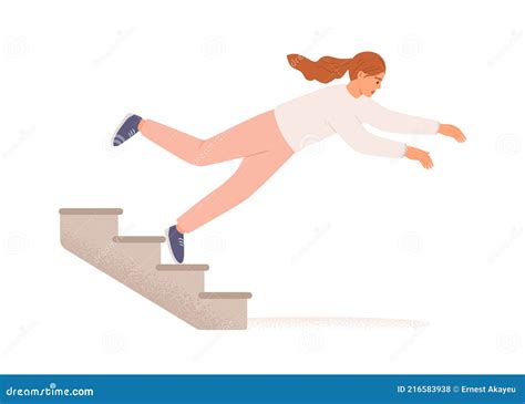Empleado Cayendo De Escalera De Carrera Repentina Caída De Mujer De
