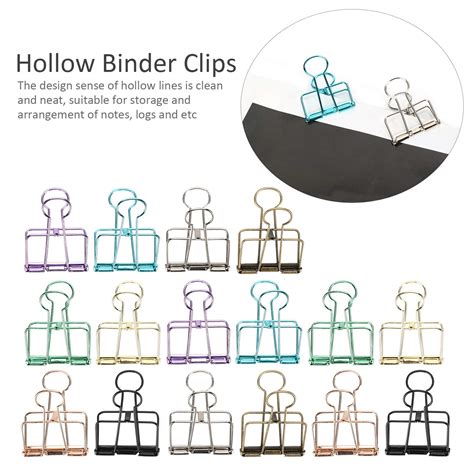 Colorful Binder Clips Tissting 16 Pcs Binder Clips8 Colors Hollow