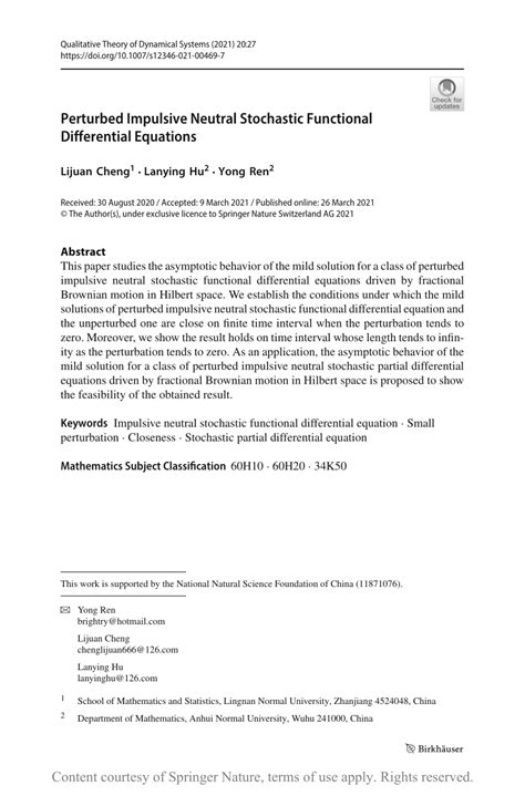 Perturbed Impulsive Neutral Stochastic Functional Differential Equations Request Pdf