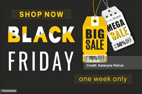 블랙 프라이데이 세일 배너 할인 제공 가격 기호 검은 색 배경에 밝은 판매 태그와 다채로운 노란색 텍스트 벡터 벡터에 대한 스톡 벡터 아트 및 기타 이미지 Istock