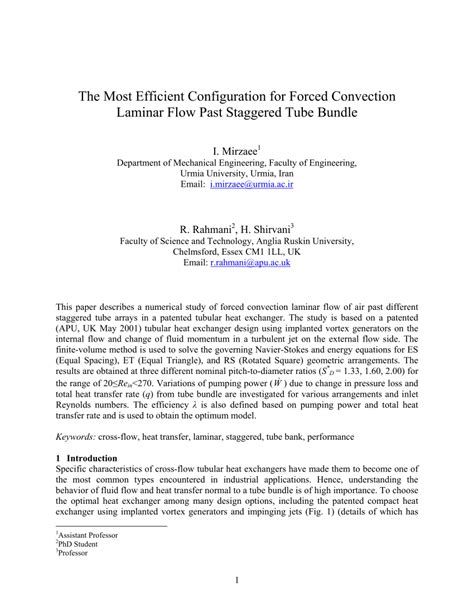 Pdf The Most Efficient Configuration For Forced Convection Laminar Flow Past Staggered Tube Bundle