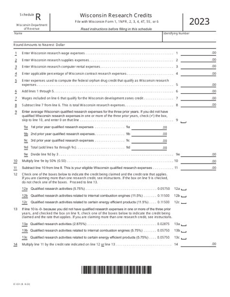 Form Ic 031 Schedule R Download Printable Pdf Or Fill Online Wisconsin Research Credits 2023