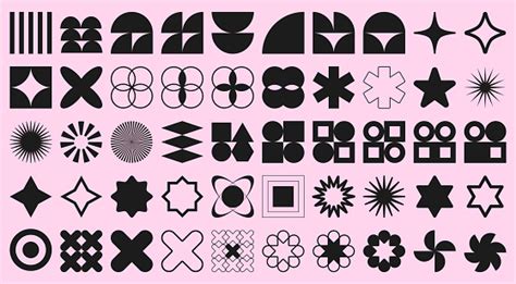 브루탈리스트 기하학적 모양 Set 번호 1 Y2k 보헤미안 미니멀리스트 기하학적 모양 장식 요소 및 형태 트렌디한 현대 미니멀리스트 스타일 디자인 복고풍 및 트렌디한 디자인