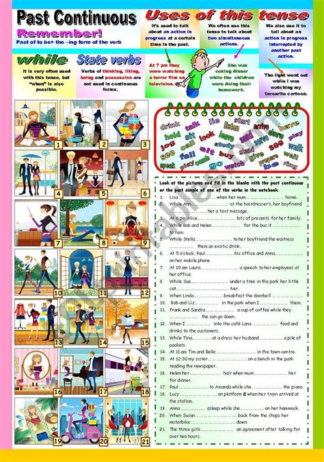 Past Continuous Grammar And Exercises Keybandw Version Included Esl