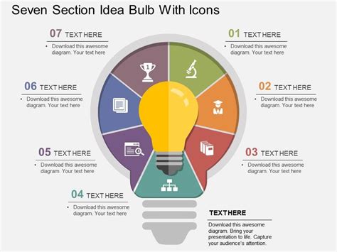 Seven Section Idea Bulb With Icons Flat Powerpoint Design Graphics