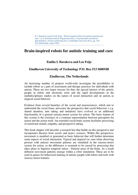 Pdf Brain Inspired Robots For Autistic Training And Care