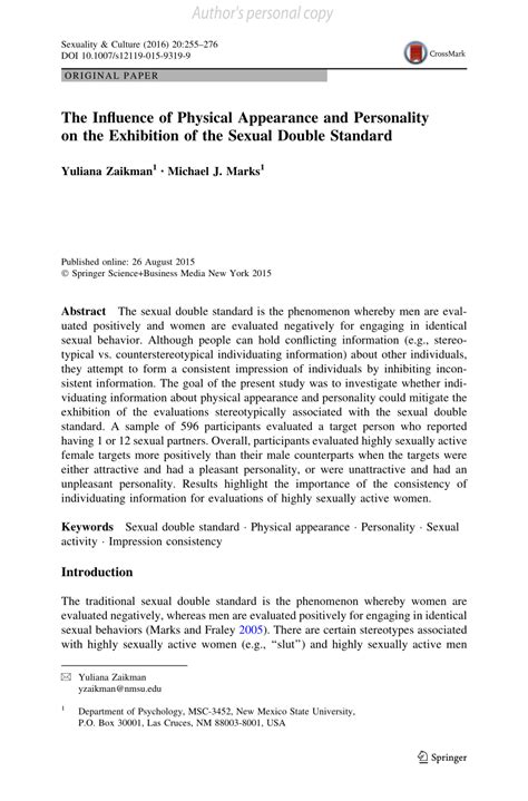PDF The Influence Of Physical Appearance And Personality On The Exhibition Of The Sexual