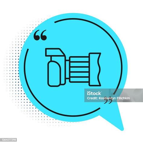 흰색 배경에 격리 된 검은 줄 사진 카메라 아이콘 포토 카메라 디지털 사진 파란색 음성 버블 기호입니다 벡터 검은색에 대한 스톡