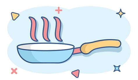 만화 스타일의 벡터 만화 프라이팬 아이콘입니다 요리 팬 컨셉 일러스트 그림 그림입니다 프라이팬 주방 장비 비즈니스 스플래시 효과