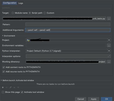 Python Pycharm Cant Run Unit Tests With Command Line Arguments Stack Overflow