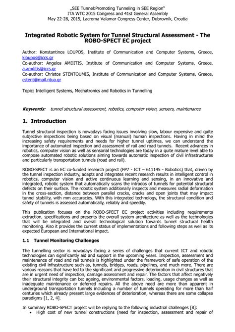 Pdf Integrated Robotic System For Tunnel Structural Assessment The Robo Spect Ec Project
