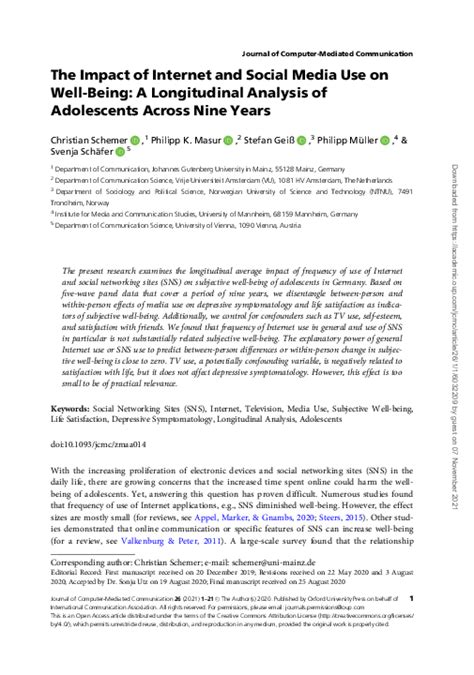 Pdf The Impact Of Internet And Social Media Use On Well Being A