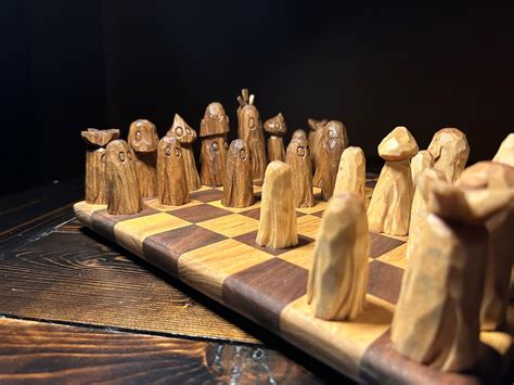 Ghost Chess Set Pieces Only Hand Carved Wood One Of A Kind Etsy