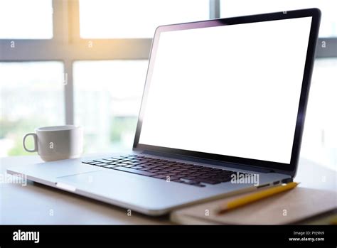 Mock Up Using Laptop With Blank Screen Computer Modern Stock Photo Alamy