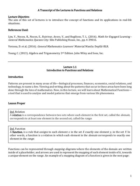 Lecture Transcript 1 Introduction To Functions And Piecewise Functions Pdf Function