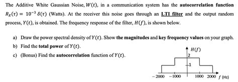 The Additive White Gaussian Noise W T In A Communication System Has The Autocorrelation