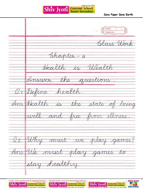 Class 2 Evs Term 1 Ch 8 Health Is Wealth Cw Pdf