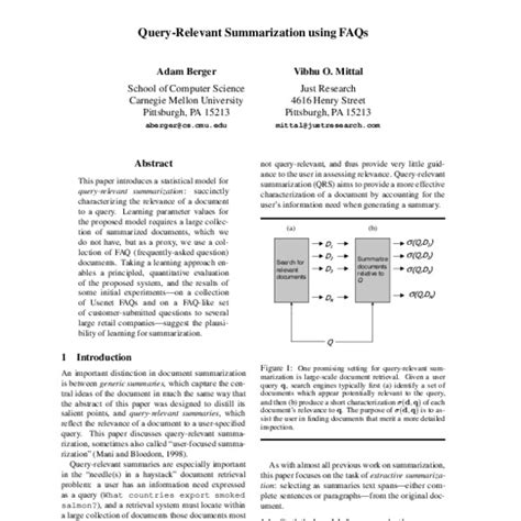 Query Relevant Summarization Using Faqs Acl Anthology
