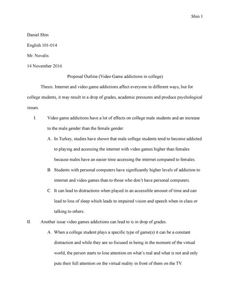 Proposal Essay English 101 Draft 2 Daniel Shin English 101 Mr