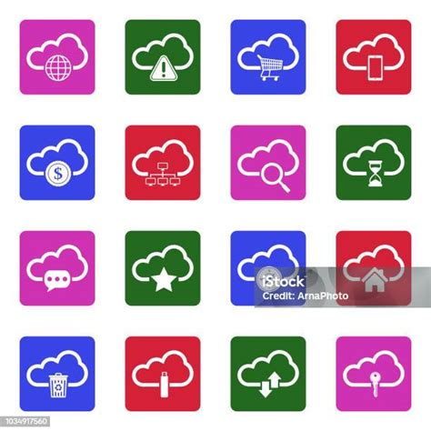 컴퓨터 구름 아이콘입니다 2를 설정 합니다 광장에서 백색 평면 디자인입니다 벡터 일러스트입니다 Usb 메모리에 대한 스톡 벡터 아트 및 기타 이미지 Istock