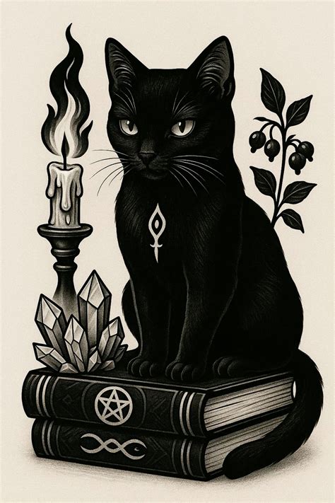 Gothic Cat Black Cat Goddess Black Cat Occult Cat Collage Drawing