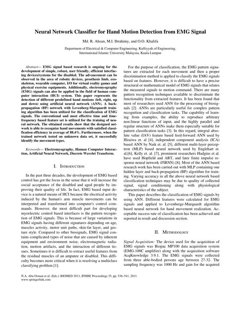 Pdf Neural Network Classifier For Hand Motion Detection From Emg Signal