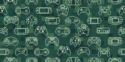 Video Game Controller Background Gadgets And Devices Seamless Pattern Vector Pixel Art Style