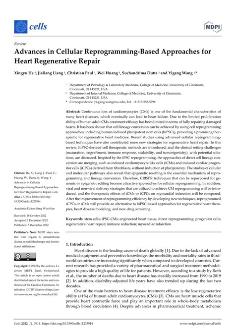 Pdf Advances In Cellular Reprogramming Based Approaches For Heart Regenerative Repair