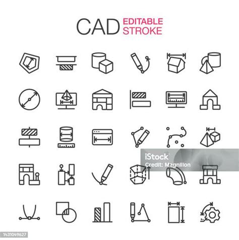 3d 모델링 Cad 아이콘 편집 가능한 획 설정 아이콘에 대한 스톡 벡터 아트 및 기타 이미지 아이콘 제조 건설 산업 Istock
