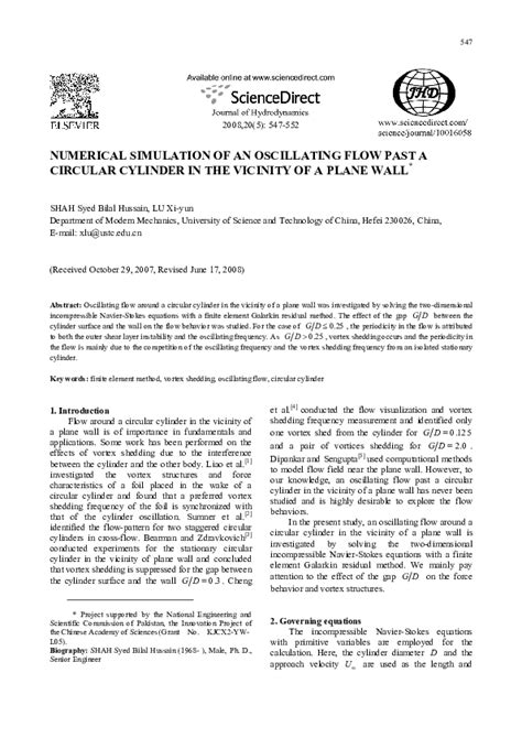 Pdf Numerical Simulation Of An Oscillating Flow Past A Circular Cylinder In The Vicinity Of A