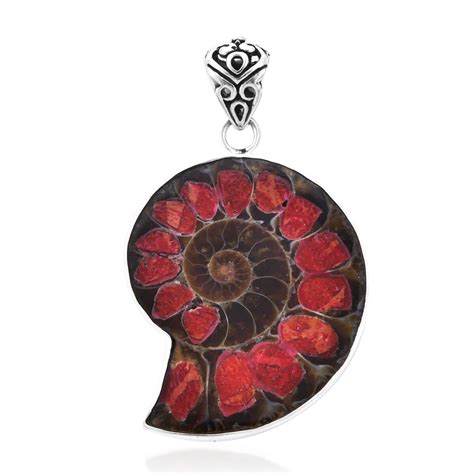 Shop Lc Brown Ammonite Fossil Pendant 925 Sterling Silver Jewelry Red Coral Boho Beach Costume