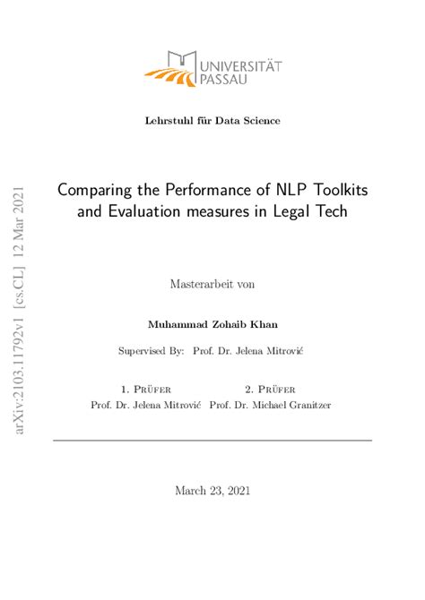 Pdf Comparing The Performance Of Nlp Toolkits And Evaluation Measures In Legal Tech