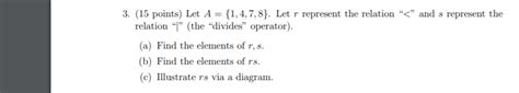 Solved 3 15 Points Let A 1 4 7 8 Let R Represent The Chegg Com
