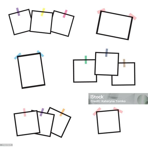 접착 테이프가 있는 빈 사진 프레임 모음 다양한 그림자 효과 및 사진과 사진을 위한 빈 공간 Eps 10 벡터 그림은 흰색