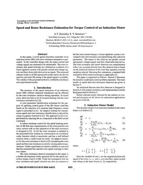 Pdf Speed And Rotor Resistance Estimation For Torque Control Of An Induction Motor