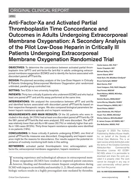 Pdf Anti Factor Xa And Activated Partial Thromboplastin Time Concordance And Outcomes In