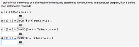 Solved 1 Point What Is The Value Of X After Each Of The Chegg Com