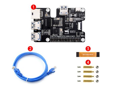 Pcie To Gigabit Ethernet And Usb 3 2 Gen1 Hat For Raspberry Pi 5 3x Usb 3 2 Gen1 1x Gigabit