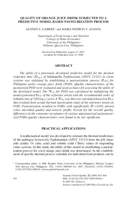 Pdf Quality Of Orange Juice Drink Subjected To A Predictive Model