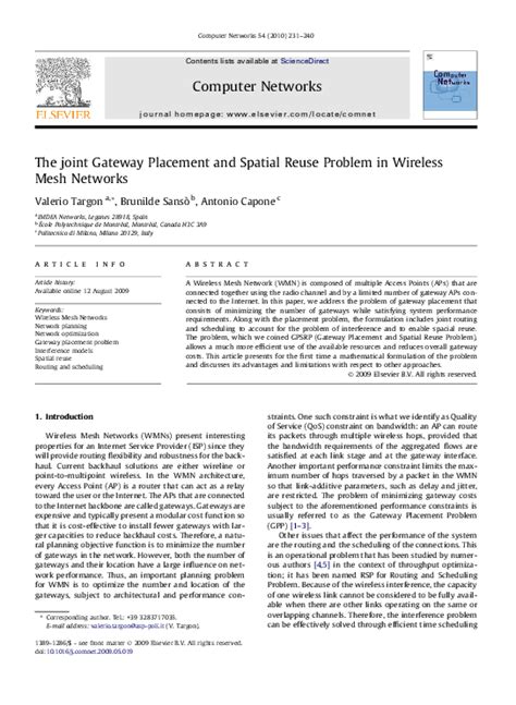 Pdf The Joint Gateway Placement And Spatial Reuse Problem In Wireless