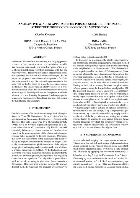 Pdf An Adaptive Window Approach For Poisson Noise Reduction And Structure Preserving In