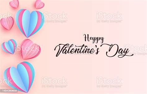 최소한의 카드 해피 발렌타인 데이 종이로 자른 하트 요소는 인사말 카드를 달콤한 색상으로 장식합니다 사각형 종이 프레임에 벡터 그림 텍스트 0명에 대한 스톡 벡터 아트 및