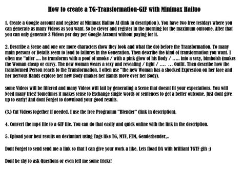 Guide How To Create Tg Tf S With Minimax Hailuo By Tgfan91 On Deviantart