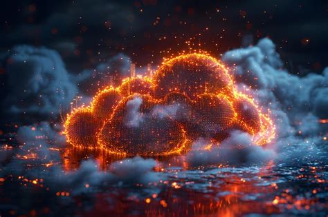 Futuristic Cloud Computing Technology Concept With Glowing Orange Data Streams For Digital