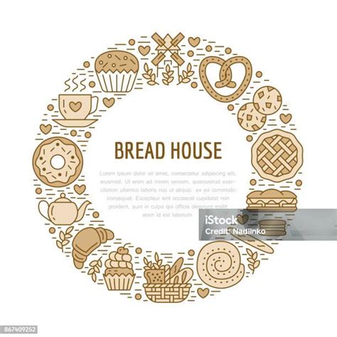 빵집 제과 포스터 템플릿 음식 라인 벡터 아이콘 과자 꽈 배기 크루아상 머핀 과자 먹고 원형 밀의 그림 빵 집 제품 배너