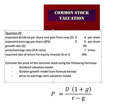 Solved Common Stock Valuation Question 3 Expected Dividend
